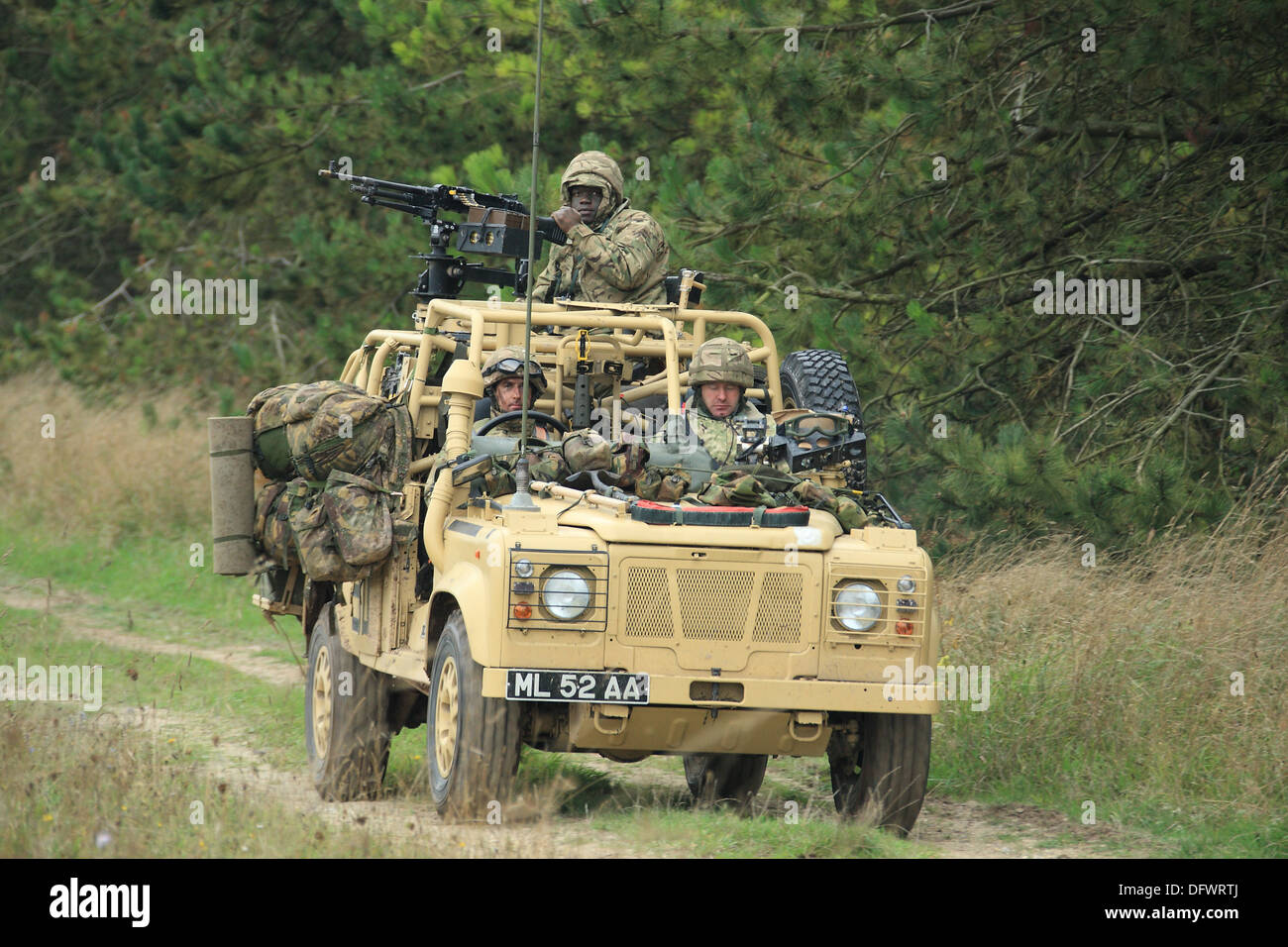 Land Rover RWMIK on exercise on Salisbury Plain Training Area Stock ...