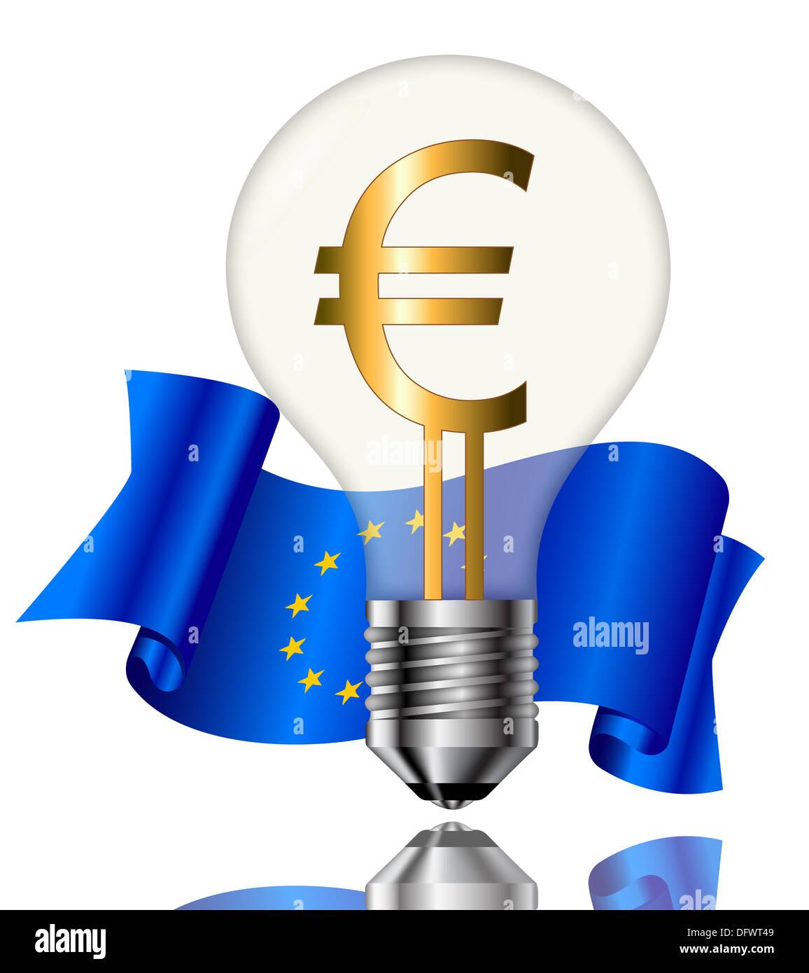 Light bulbs with Euro sign and flag on white background Stock Photo - Alamy