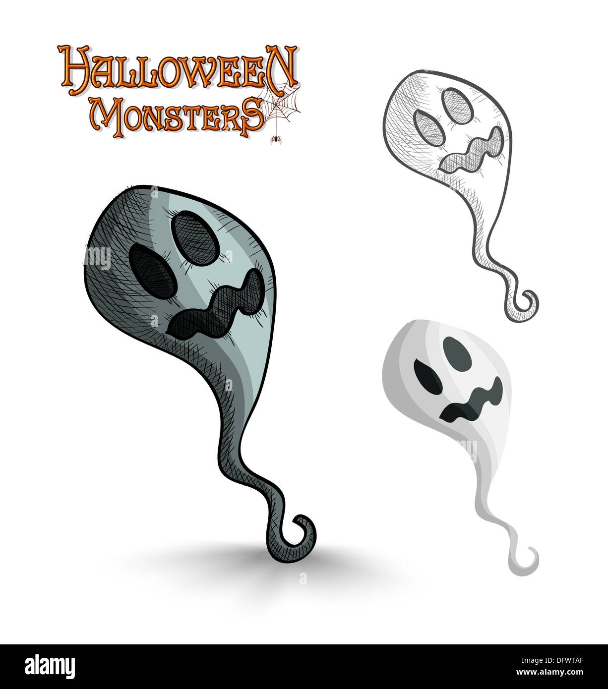Halloween monsters spooky cartoon ghost set. EPS10 Vector file ...
