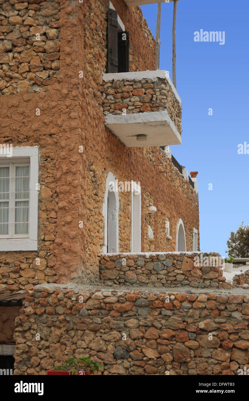 ancient Greek house with a stone staircase and balcony Stock Photo - Alamy