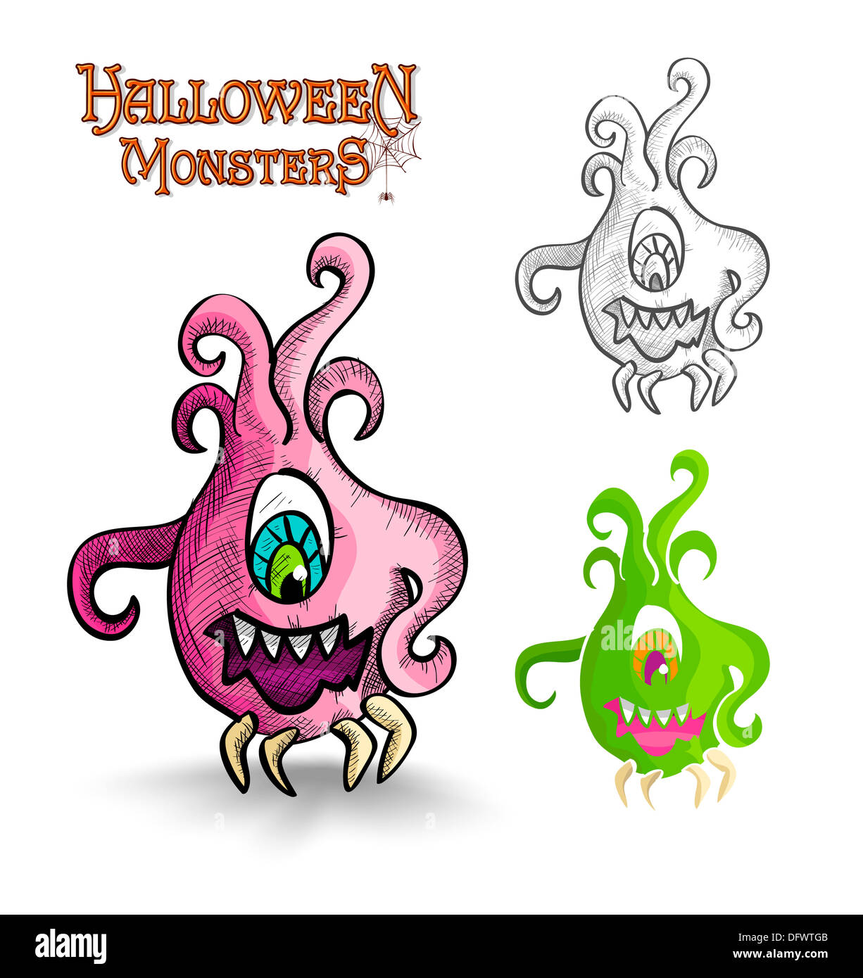 Halloween monsters spooky cartoon weird freak set. EPS10 Vector file ...