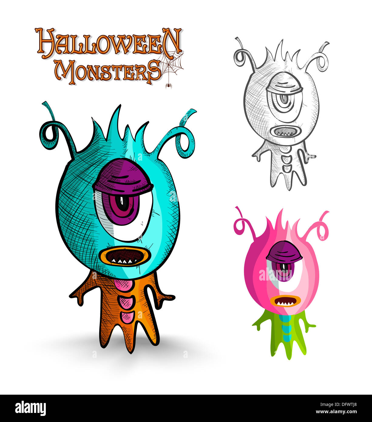 Halloween monsters spooky one eye freak set. EPS10 Vector file ...