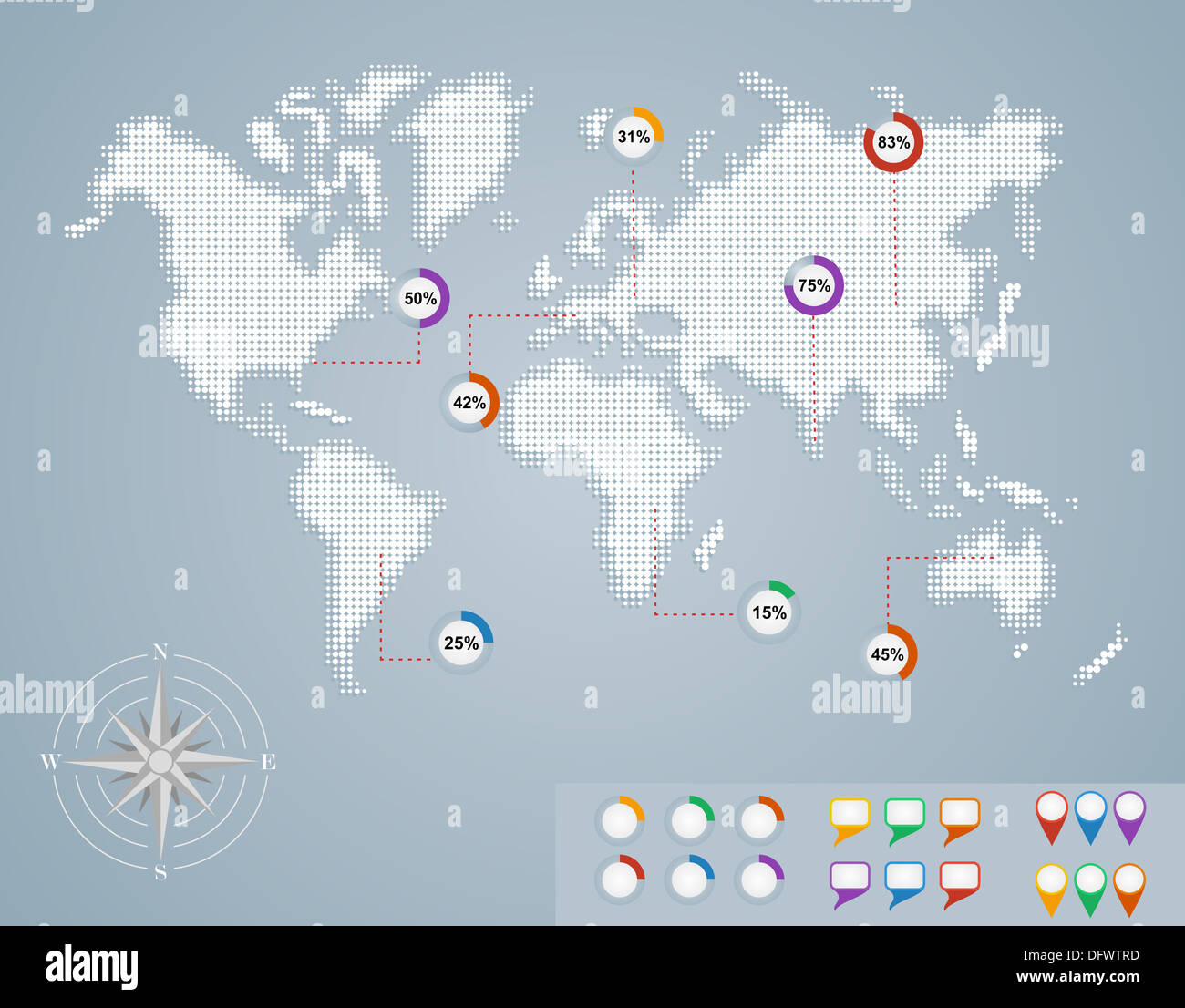 World map, geo position pointer icons infographics template. EPS10 ...