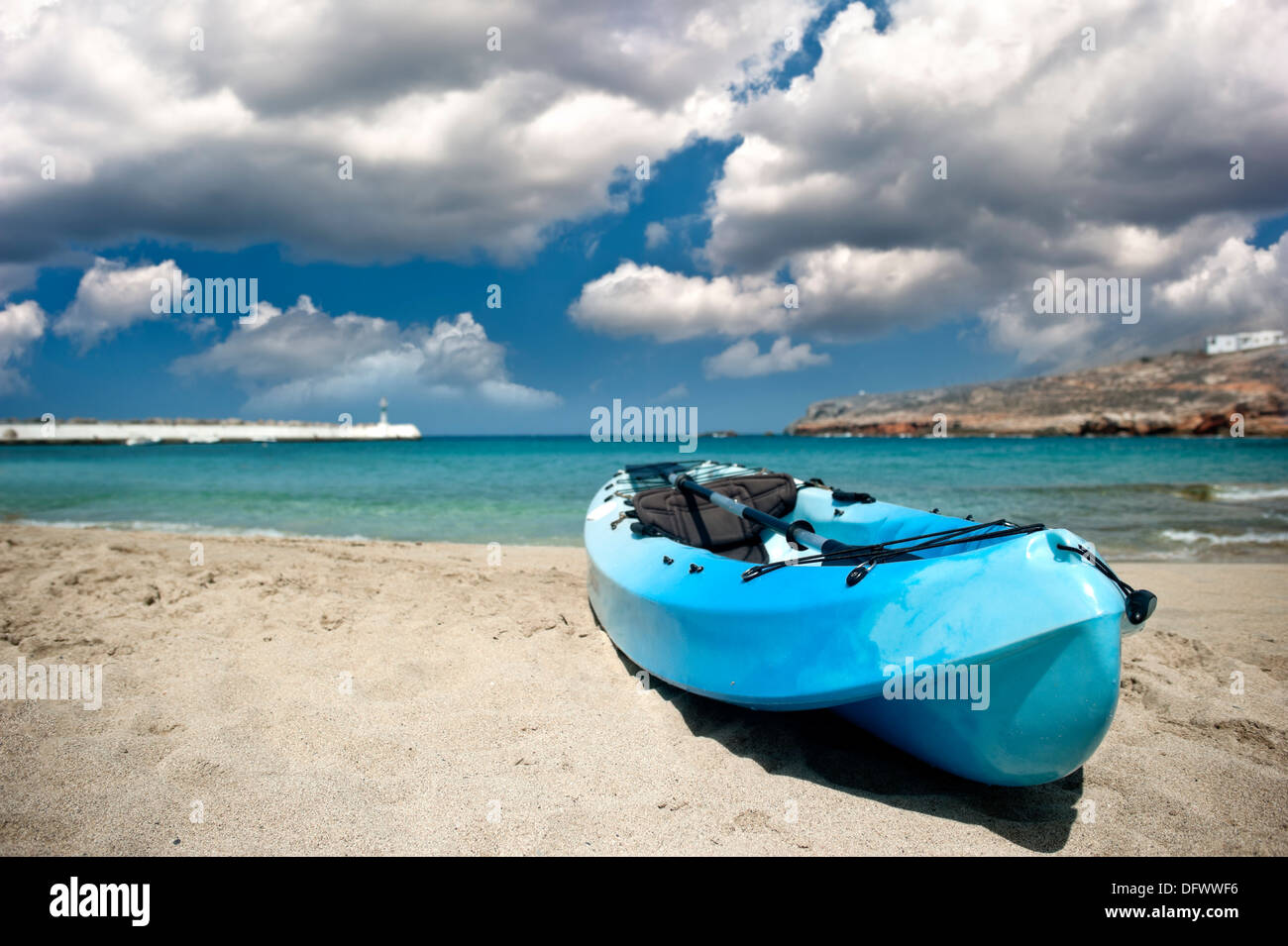 Blue canoe on beach hi-res stock photography and images - Alamy