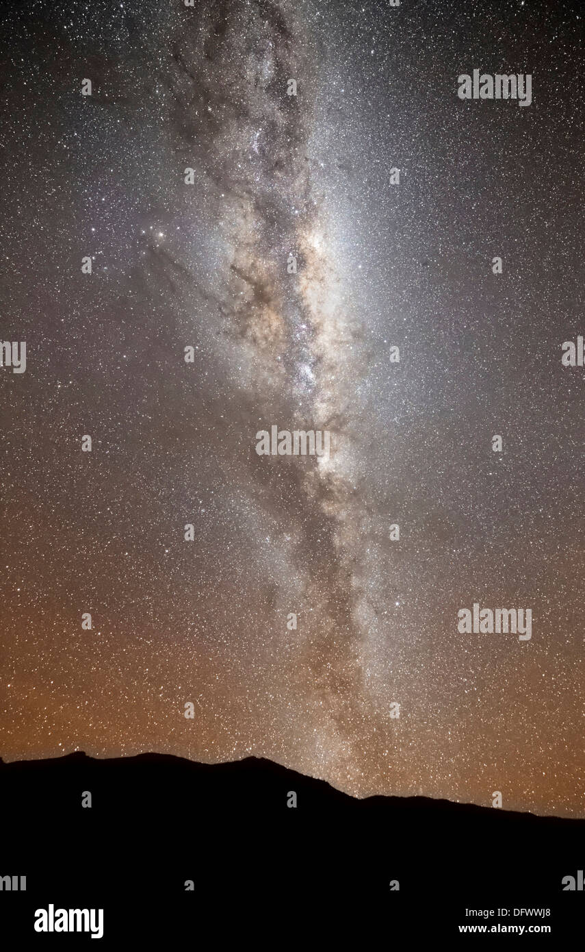 The Milky Way in vertical position rising from the horizon, Sierra de ...