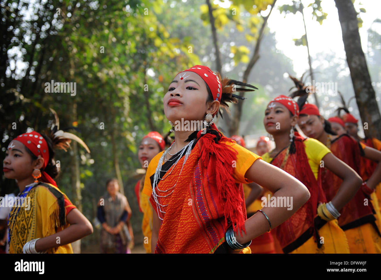 BANGLADESH Madhupur, Garo women dance at traditional harvest festival ...