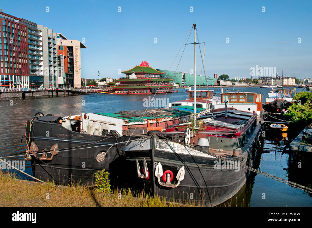 Houseboat Oosterdok Amsterdam Netherlands Dutch city town Background ...