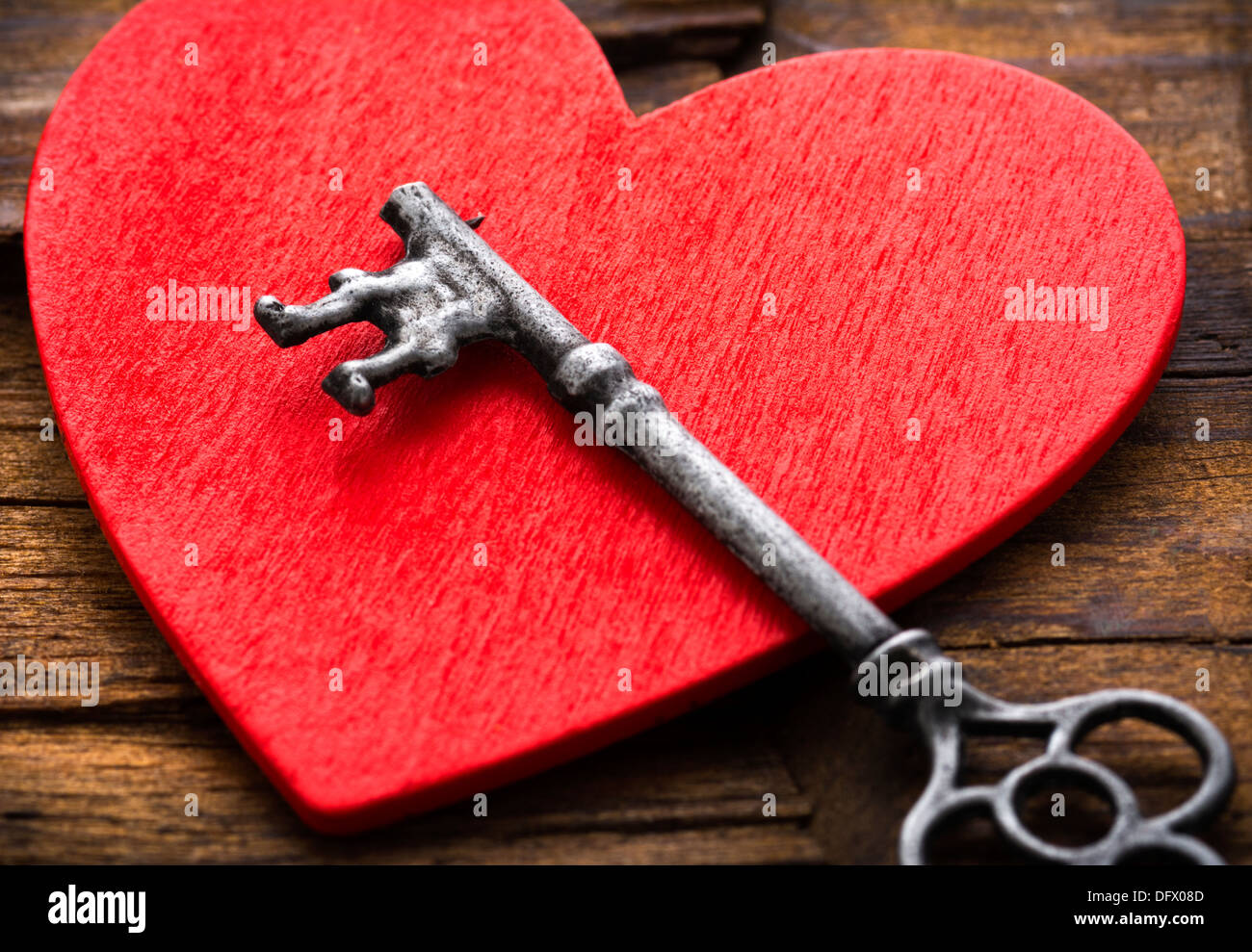 Key to your heart concept with skeleton key set on red heart on ...