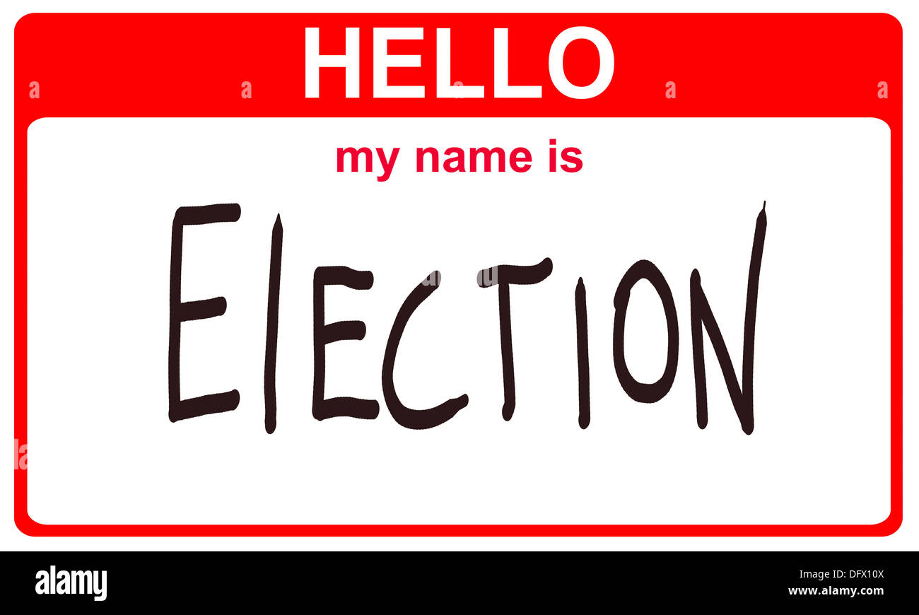 red sticker hello my name is election concept Stock Photo - Alamy
