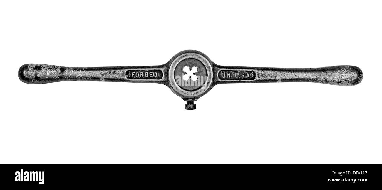 vintage die stock handle isolated over white background, clipping path ...