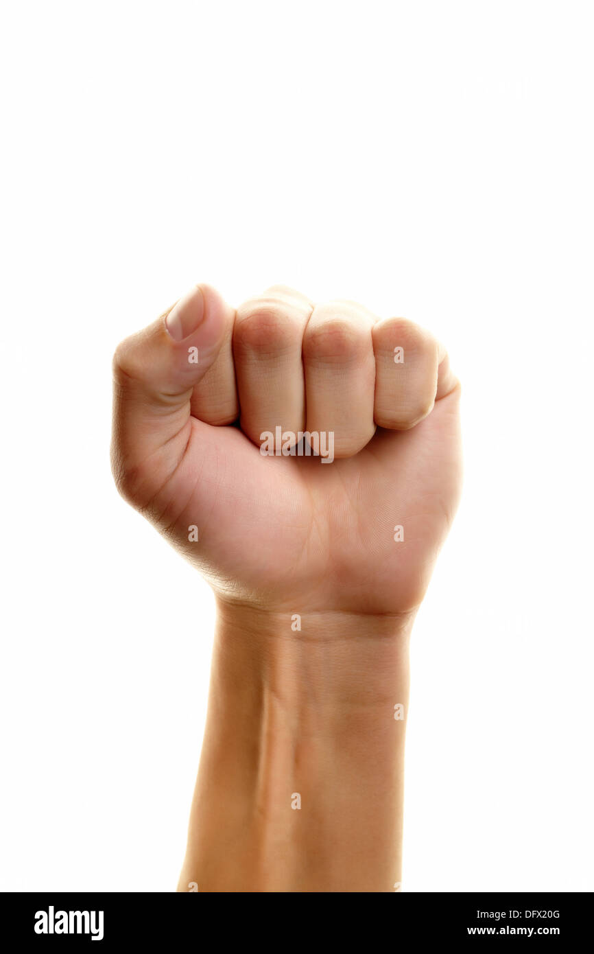 Image of male showing fist isolated over white Stock Photo - Alamy