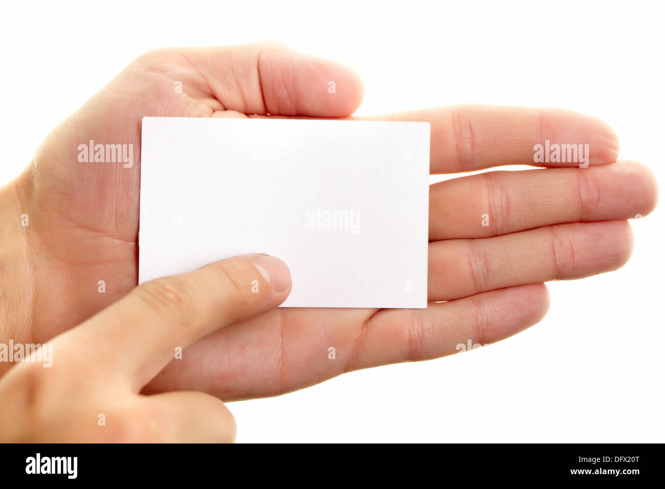 Image of male hand pointing at blank visiting card on his palm Stock ...
