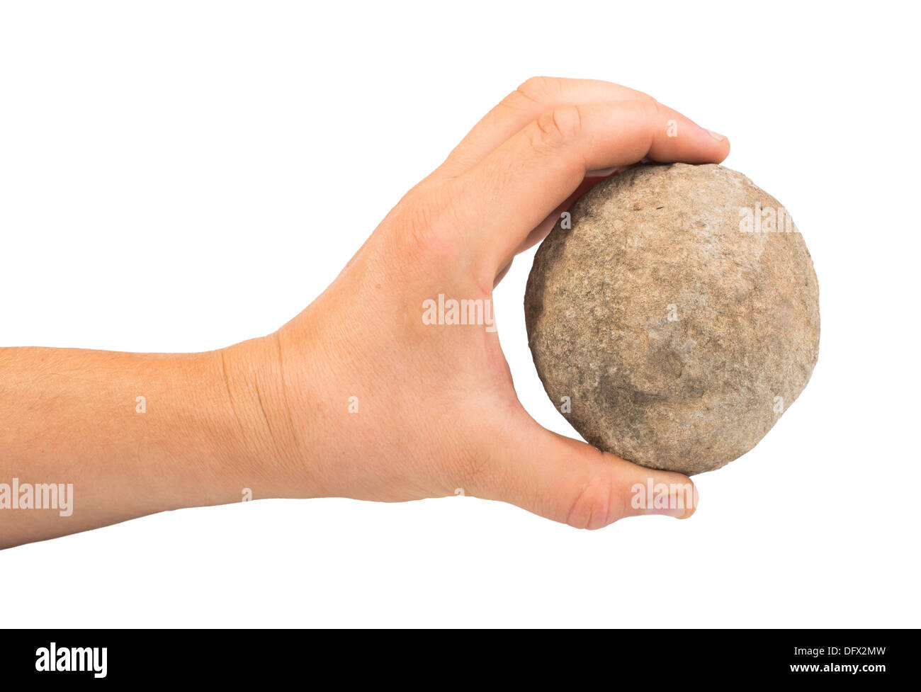 Hand holding stone ball. Piece of stone Stock Photo - Alamy