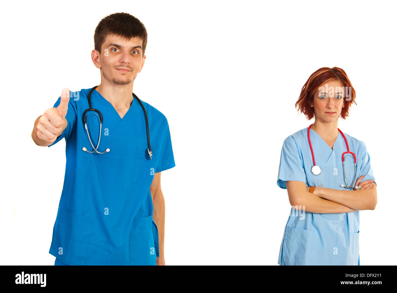 Successful team of two doctors isolated on white background Stock Photo ...