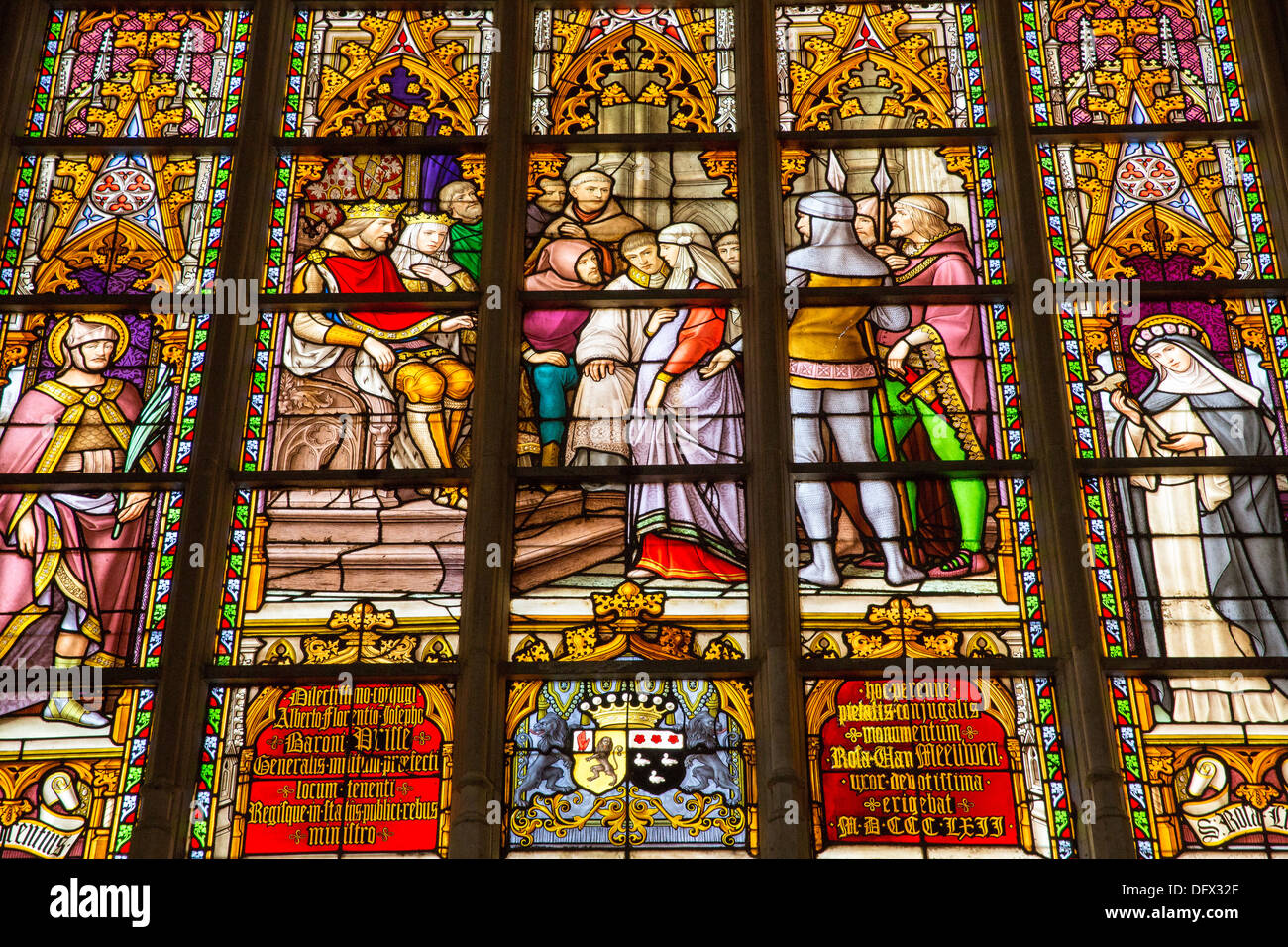 Stained glass windows in the Cathedral of St. Michael and St. Gudula in ...