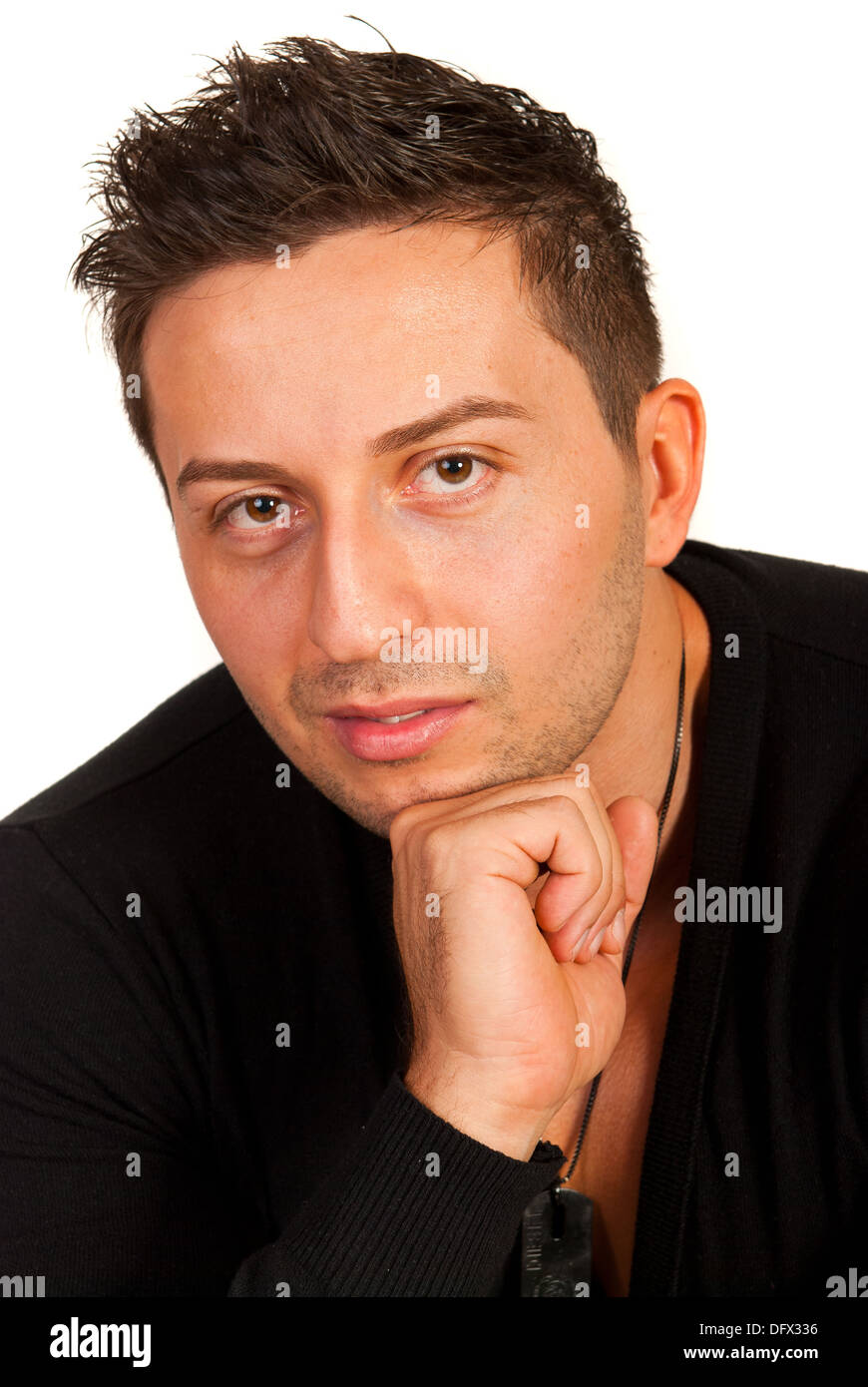 Hand holding chin hi-res stock photography and images - Alamy