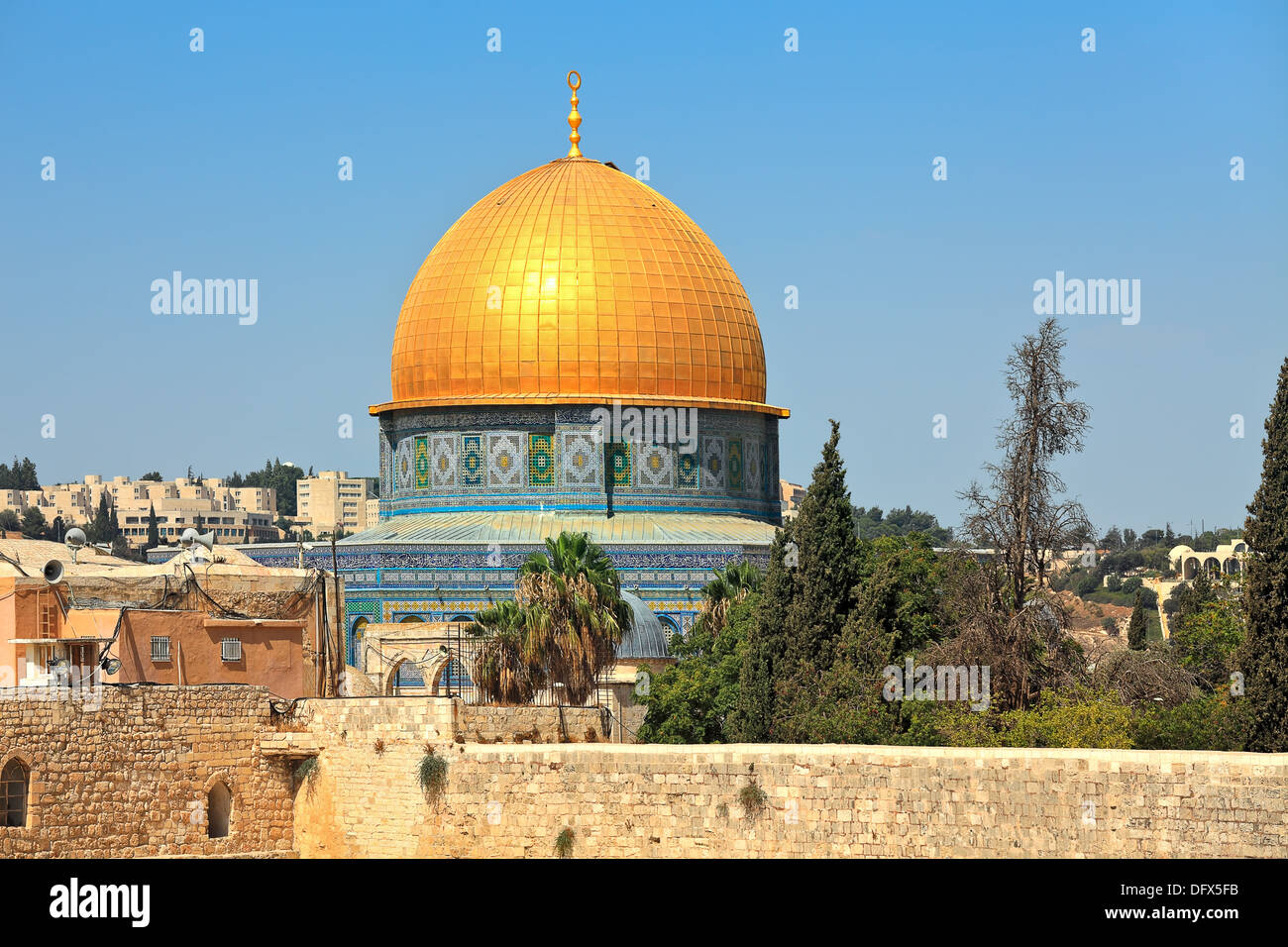 View of golden dome of famous Dome of the Rock mosque in Old City of ...