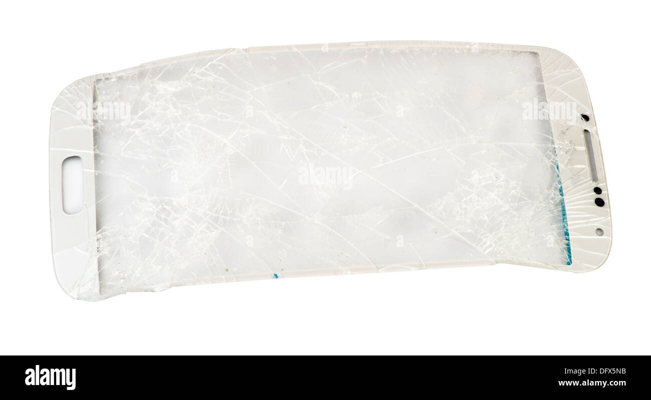 Broken phone glass. White isolated studio shot Stock Photo - Alamy