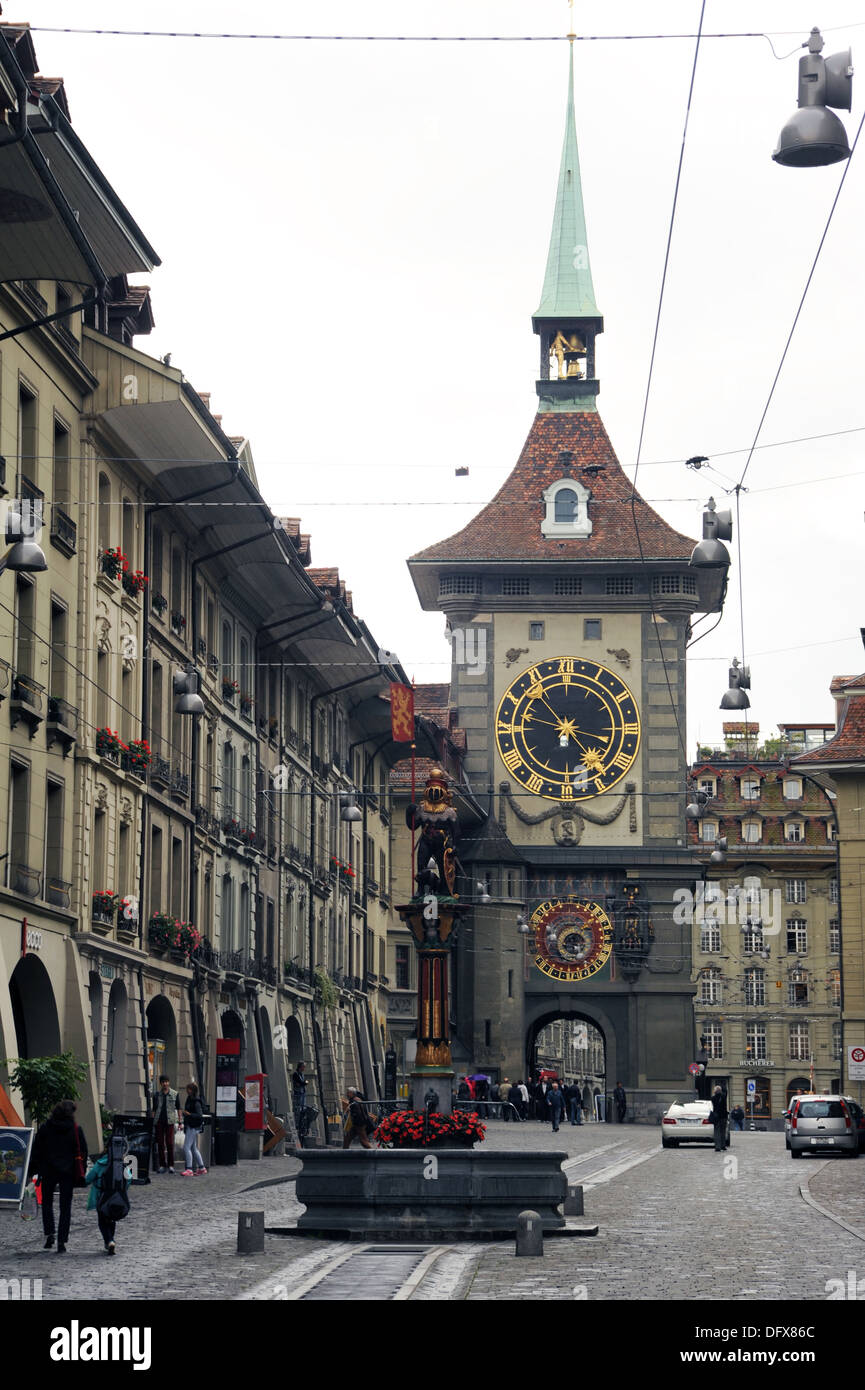 Alley to clock tower at Bern on Switzerland Stock Photo - Alamy
