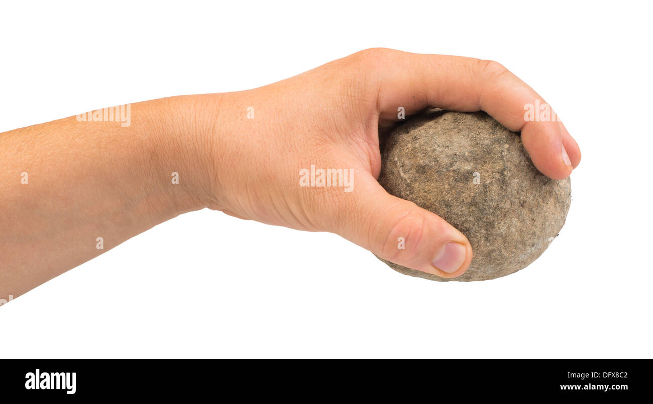 Hand holding stone ball. Piece of stone Stock Photo - Alamy
