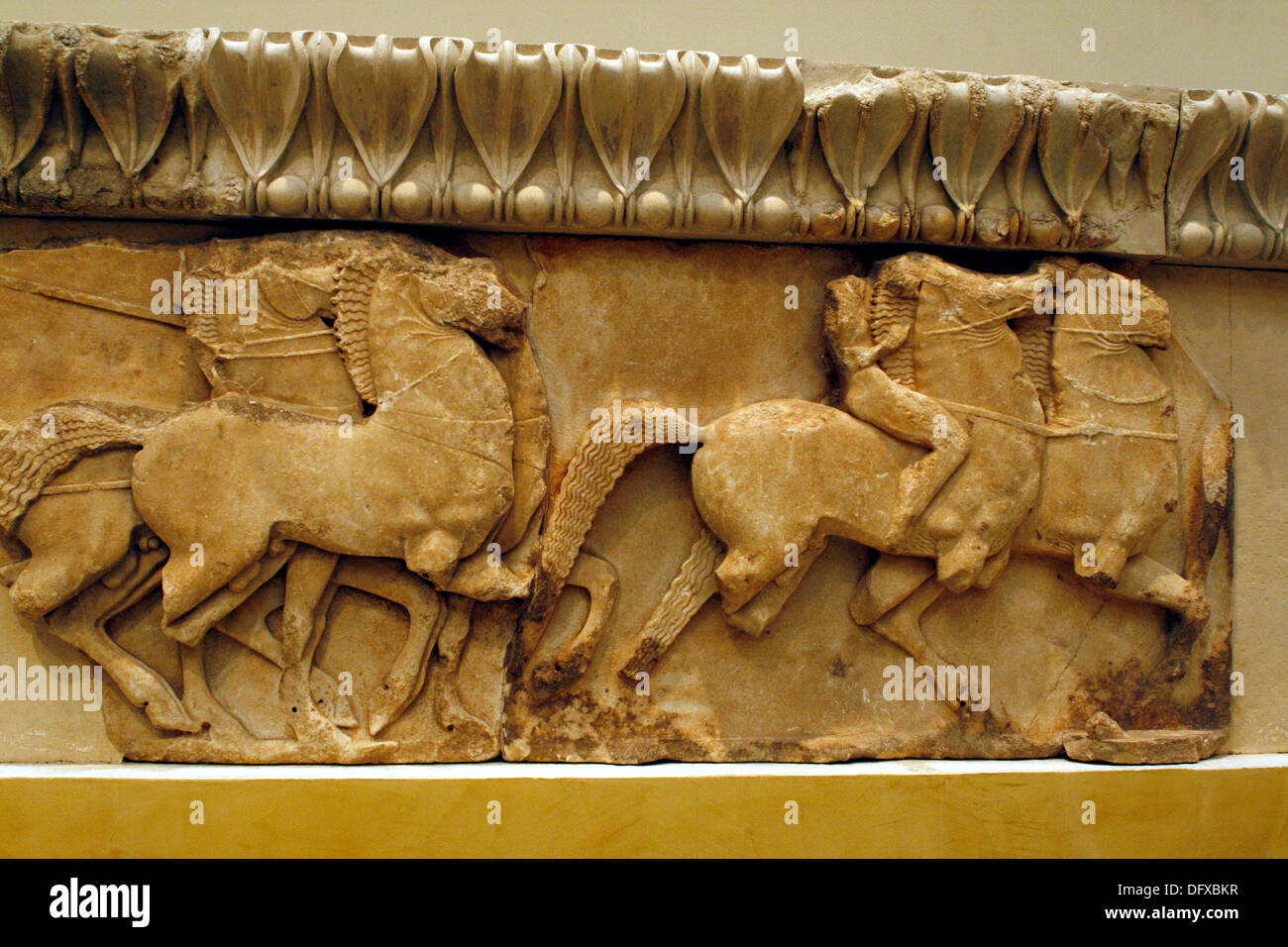The frieze from the Treasury of the Siphnians decorated with relief ...