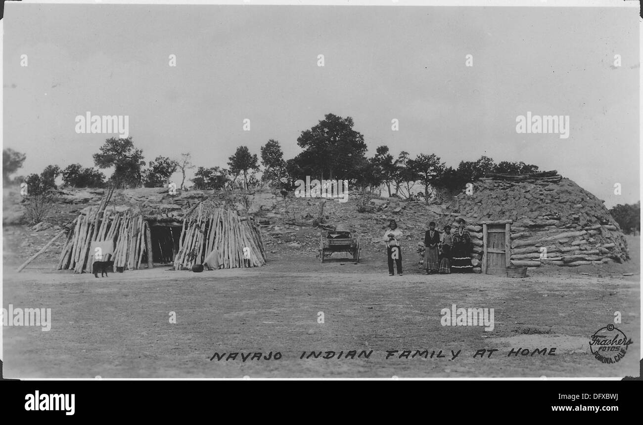 This image shows both a summer and winter hogan, the traditional ...