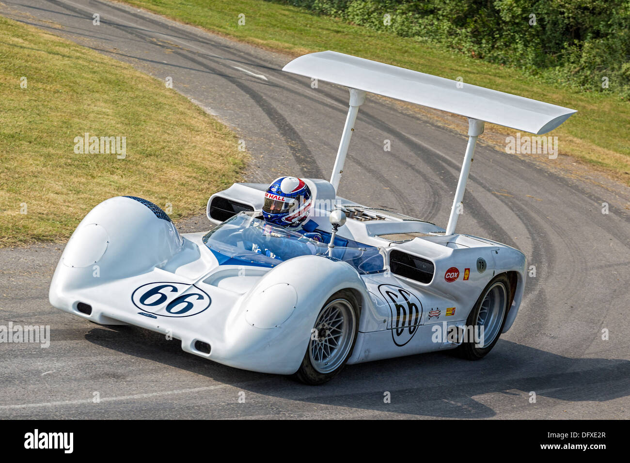 1966 Chaparral-Chevrolet 2E with driver Jim Hall at the 2013 Goodwood ...