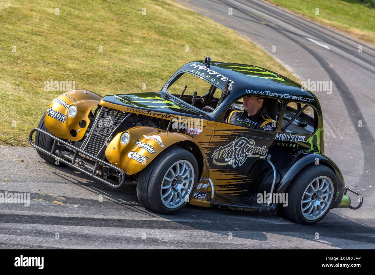Terry Grant in his Record Breaking 1937 Ford Sedan stunt car performs ...