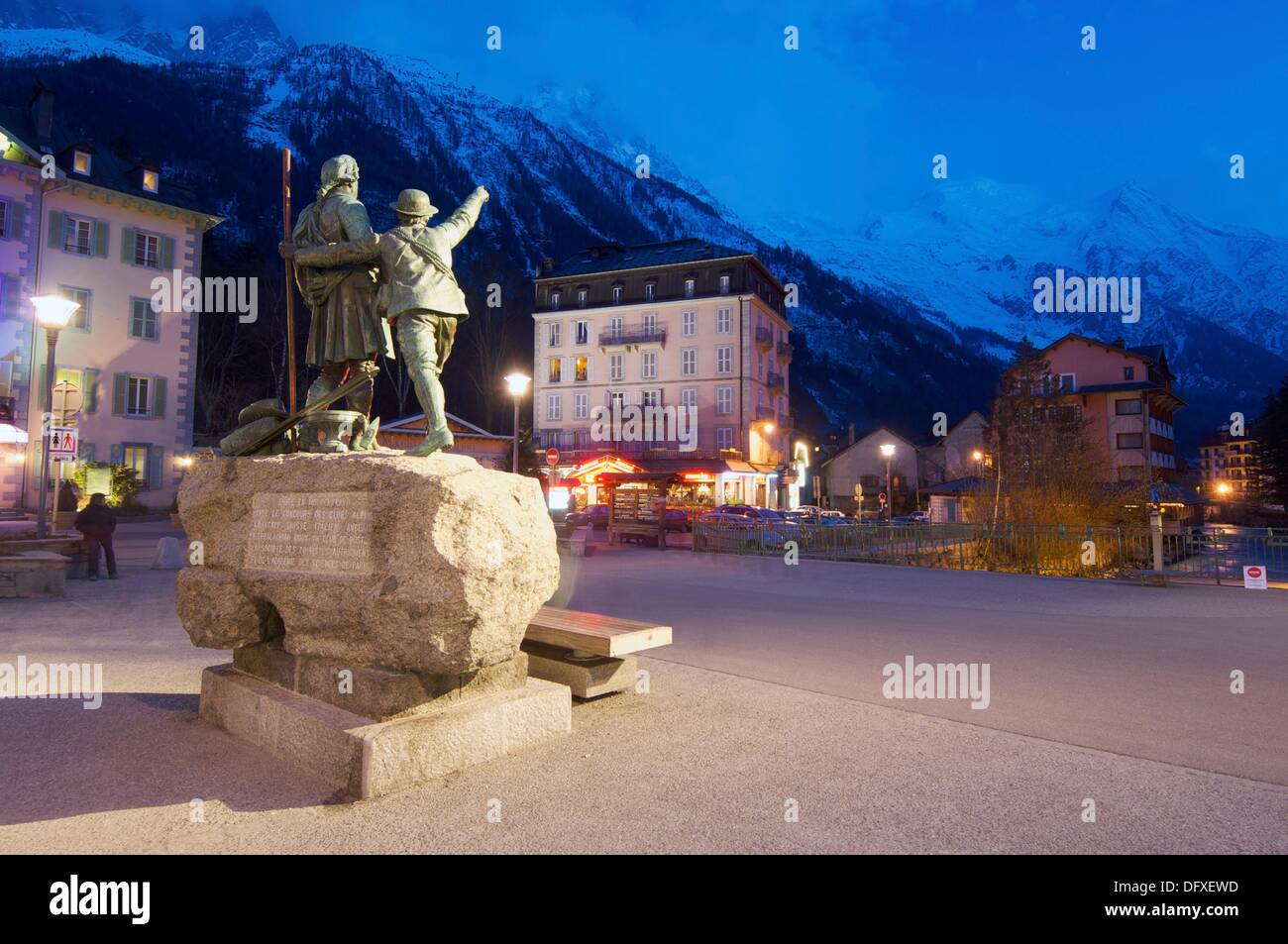 statue in honor of Balmat and Paccard, first ascent of mont blanc ...