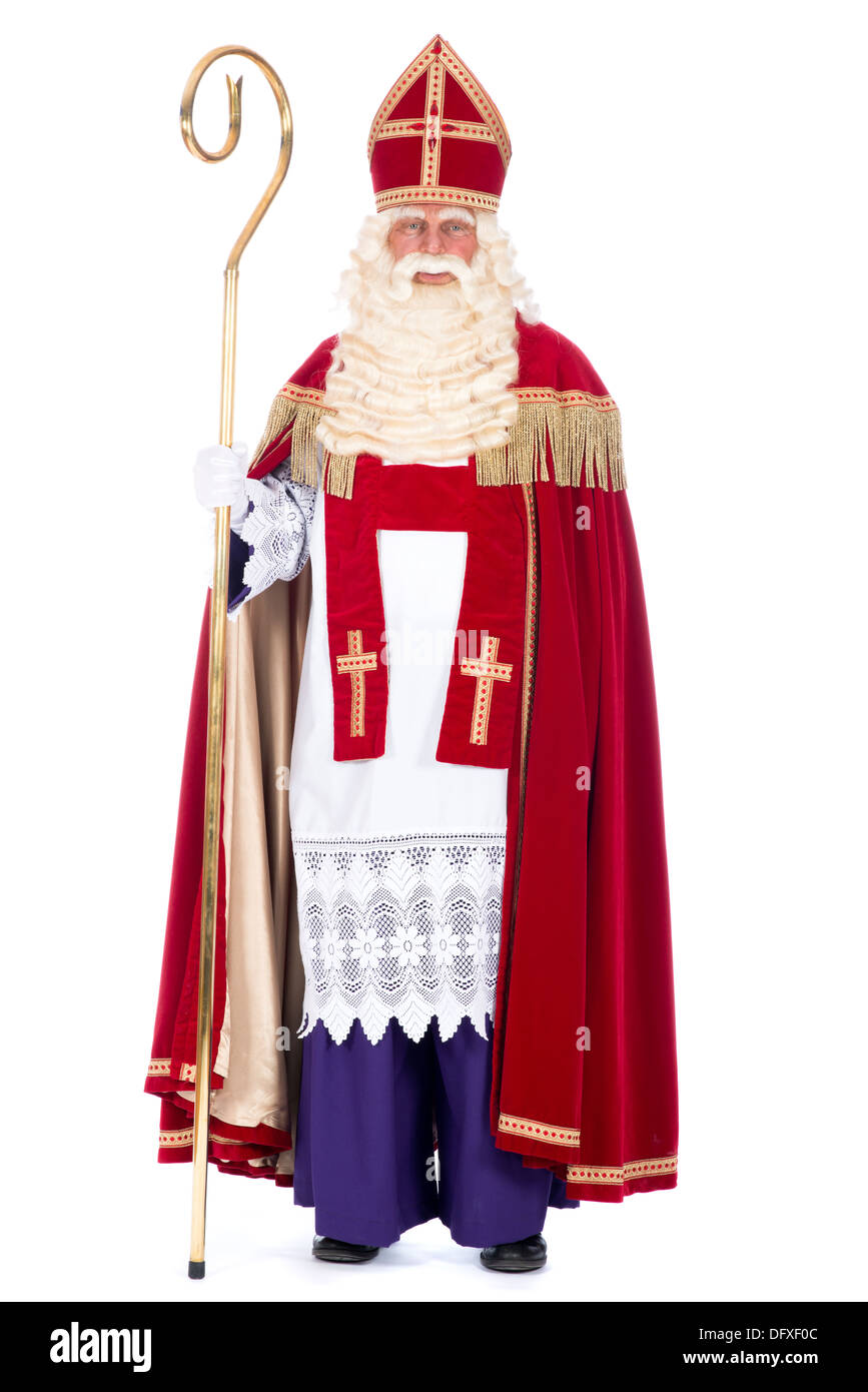 Portrait of Sinterklaas with staff, on a white background Stock Photo ...