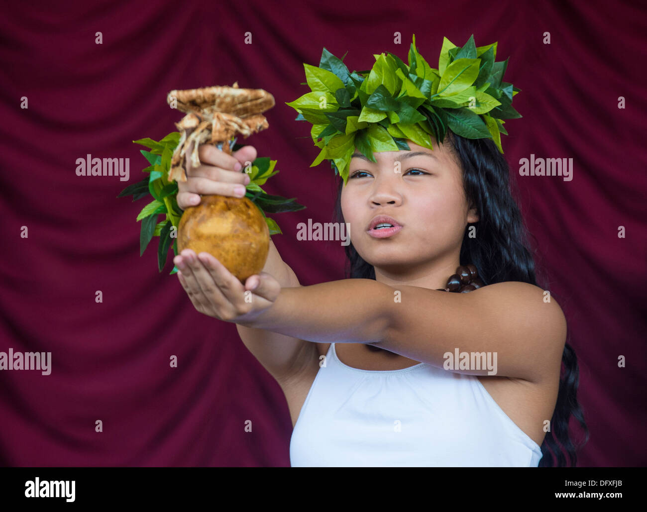 Dancer with traditional dress performs Hawaiian dance in the 23rd ...