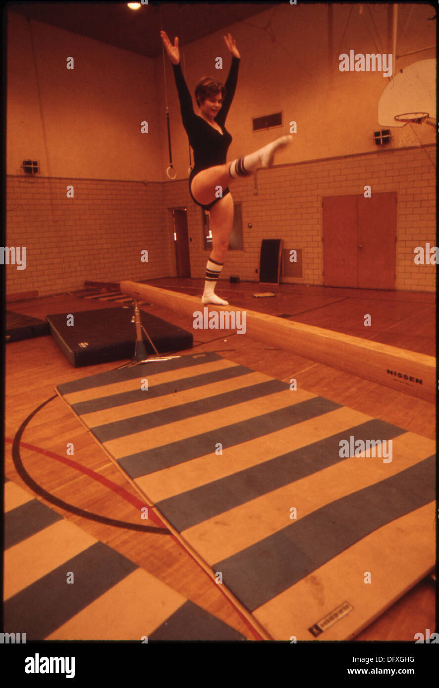 A young gymnast trains in the gymnasium of the Turner Club in New Ulm ...