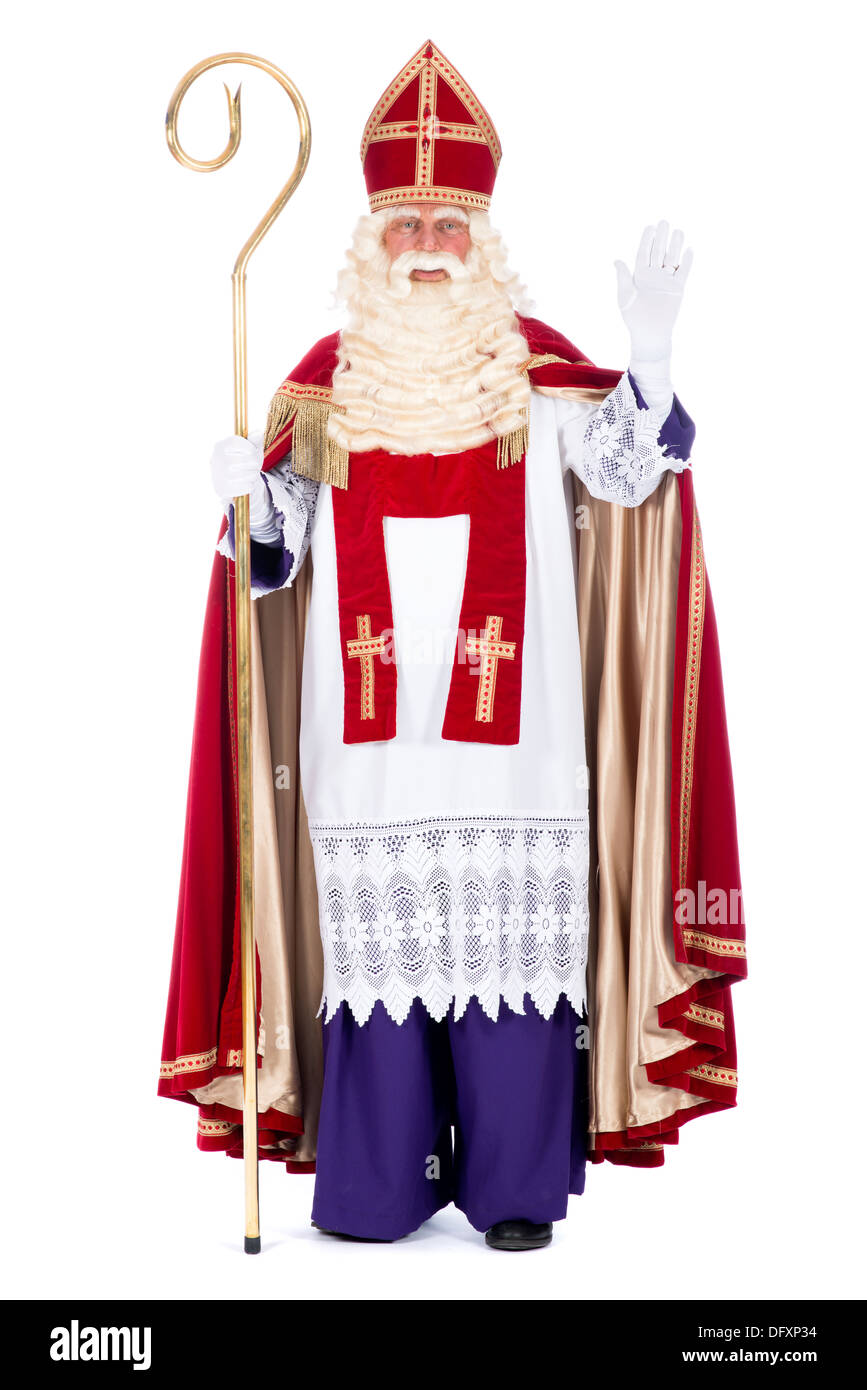 Portrait of Sinterklaas with staff, on a white background Stock Photo ...