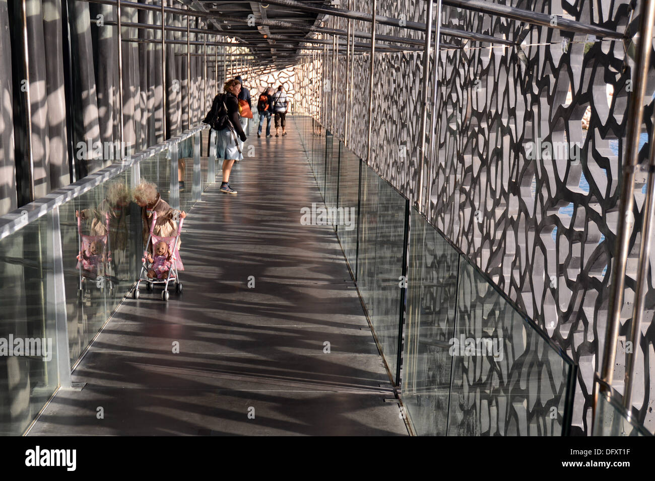 Visitors inside MuCEM, a museum dedicated to European and Mediterranean ...