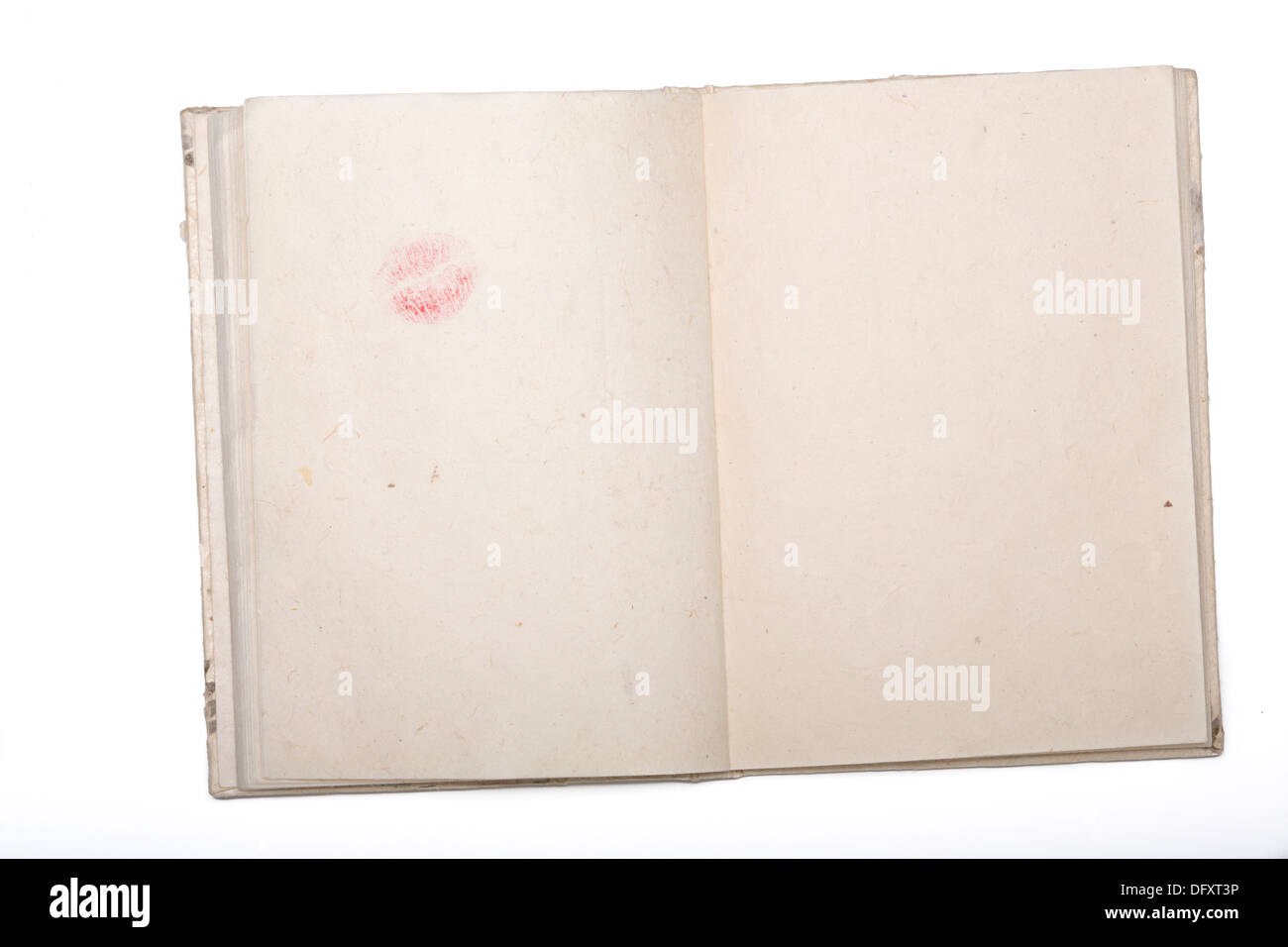 open diary with japan paper and lipstick kiss isolated on white Stock ...