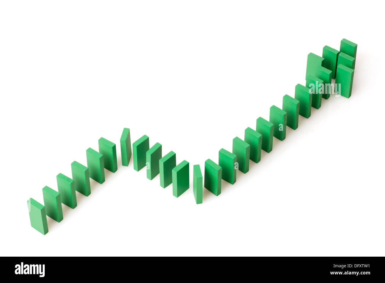 Ascending line graph formed by dominos Stock Photo - Alamy