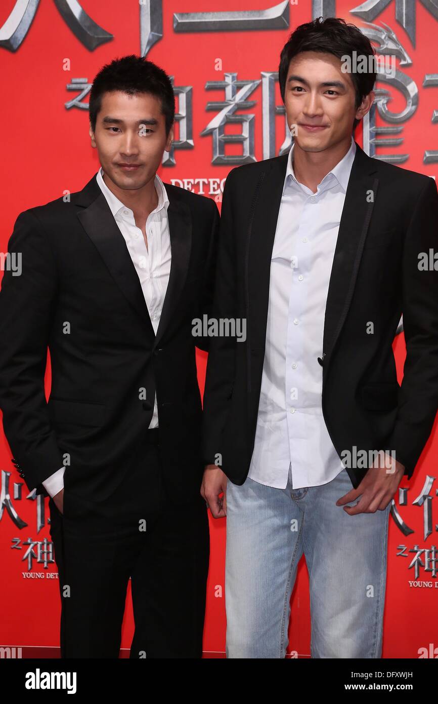 Taipei, China. 2nd Oct, 2013. Cast members Mark Chao (L) and Lin ...