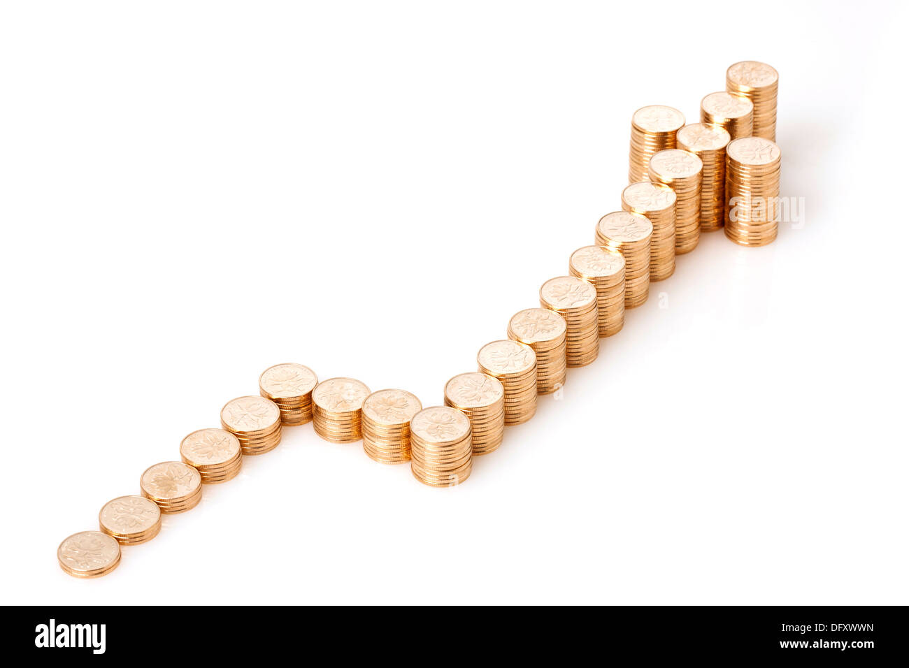 Stacks of coins forming ascending graph Stock Photo - Alamy