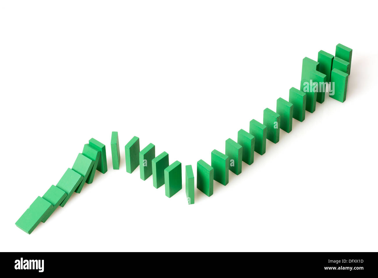 Ascending line graph formed by dominos Stock Photo - Alamy