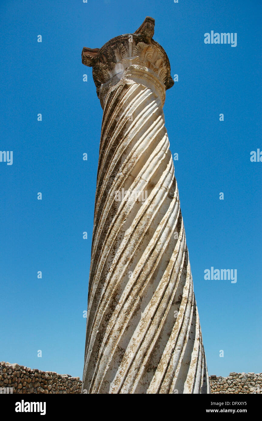 Volubilis (Morocco): column in the archaeological site Stock Photo - Alamy