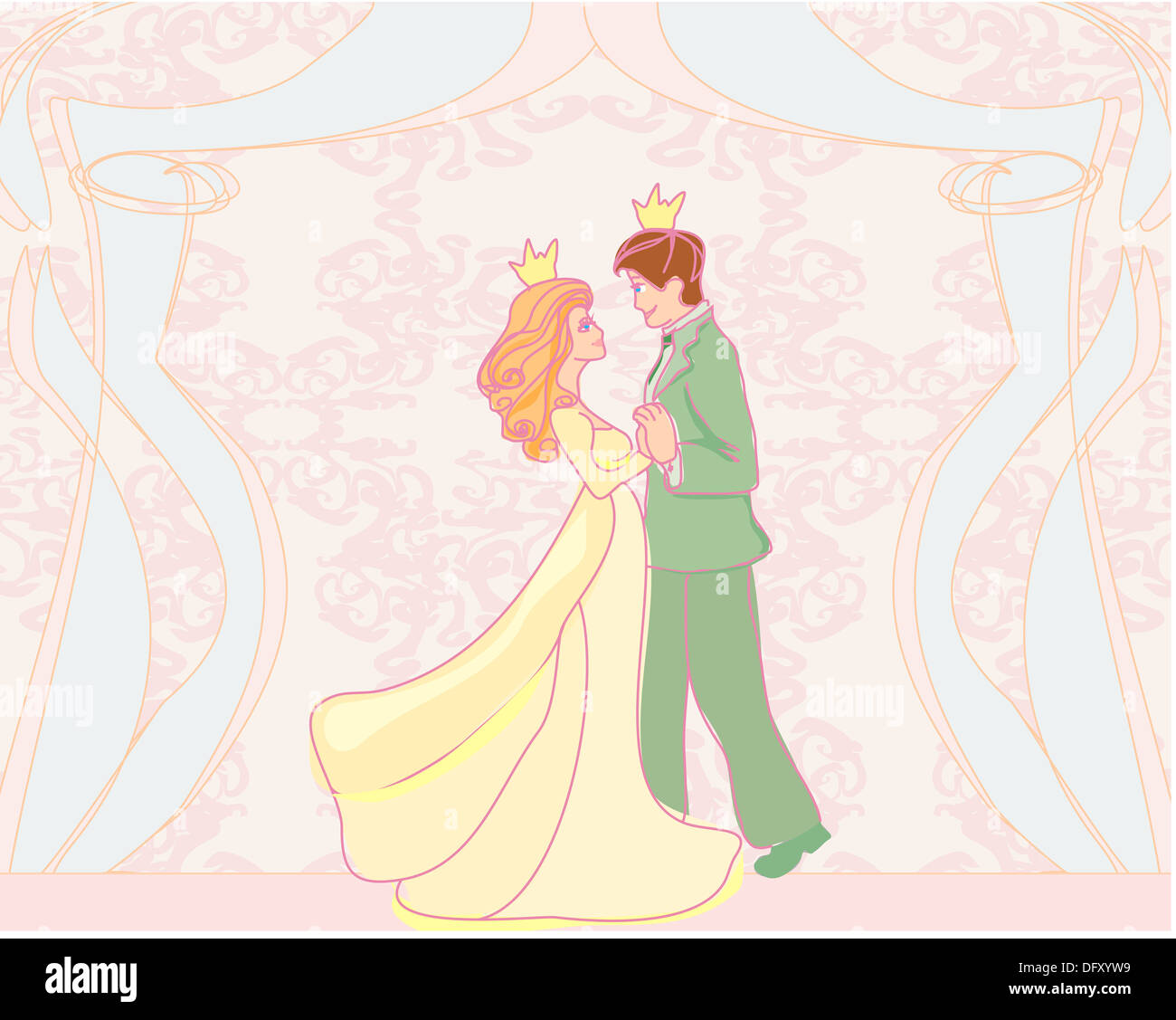 Illustration of dancing prince and princess Stock Photo - Alamy