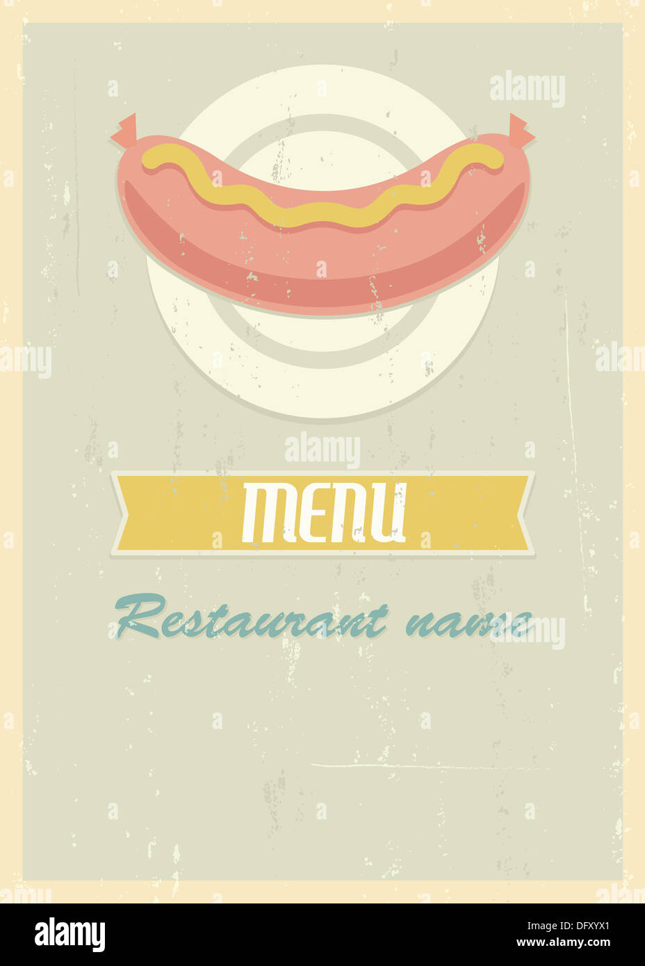 Mid century restaurant menu cover. Retro menu with sausage on plate ...