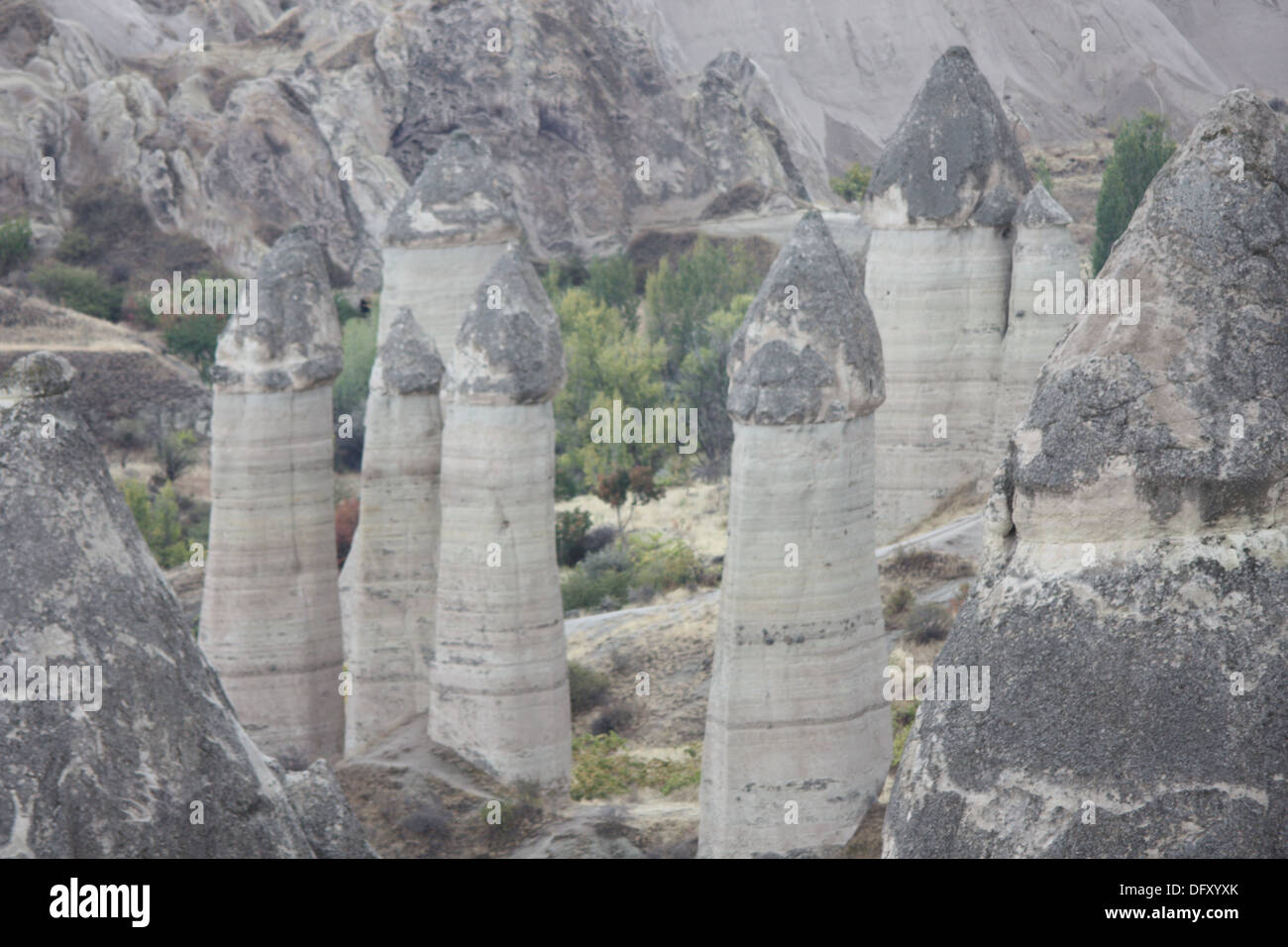 The stone columns or "chimneys" at Love Valley in Cappadocia in Turkey ...