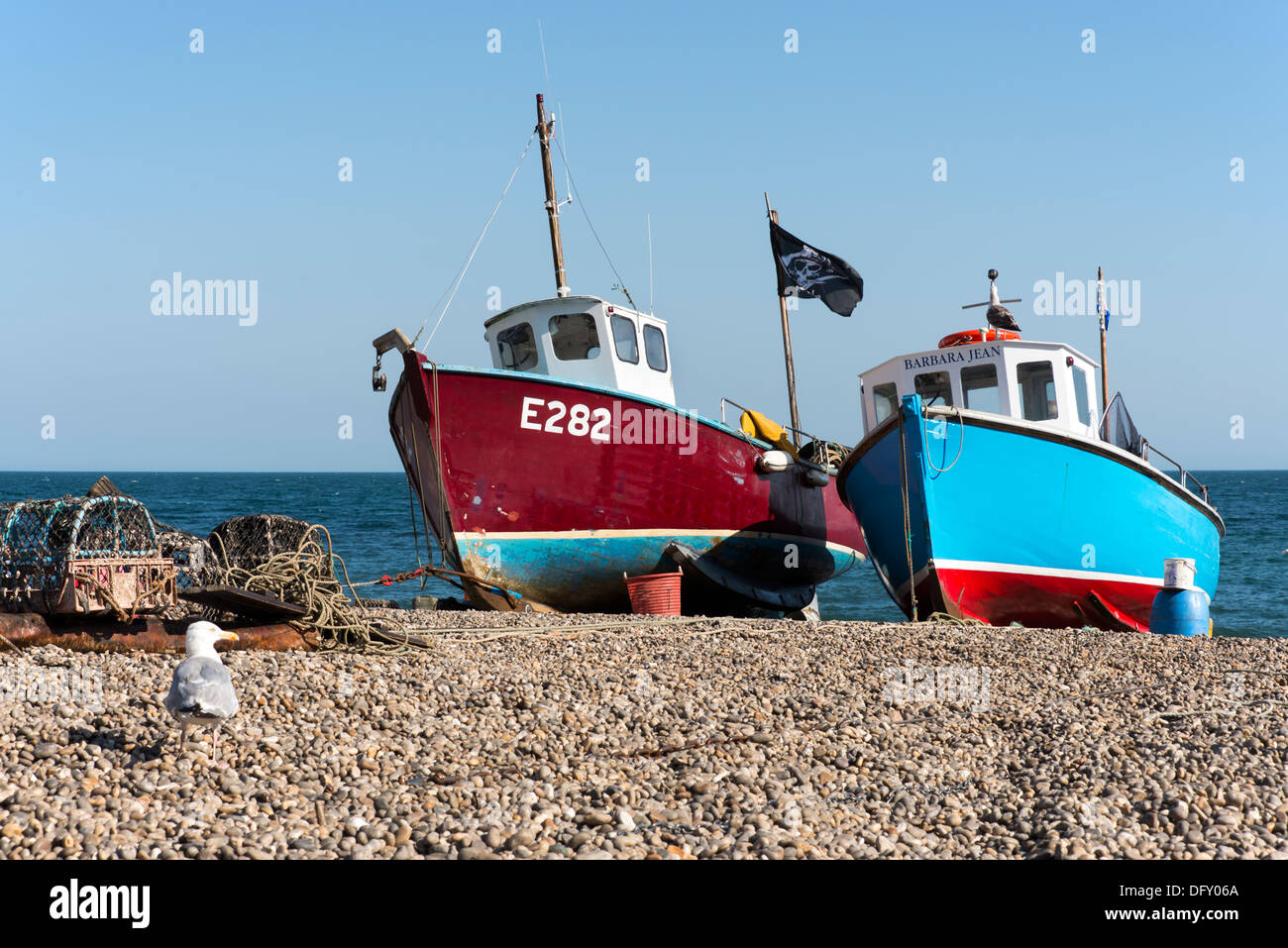 Fishing boats on the beach at Beer, Devon, England, UK Stock Photo - Alamy
