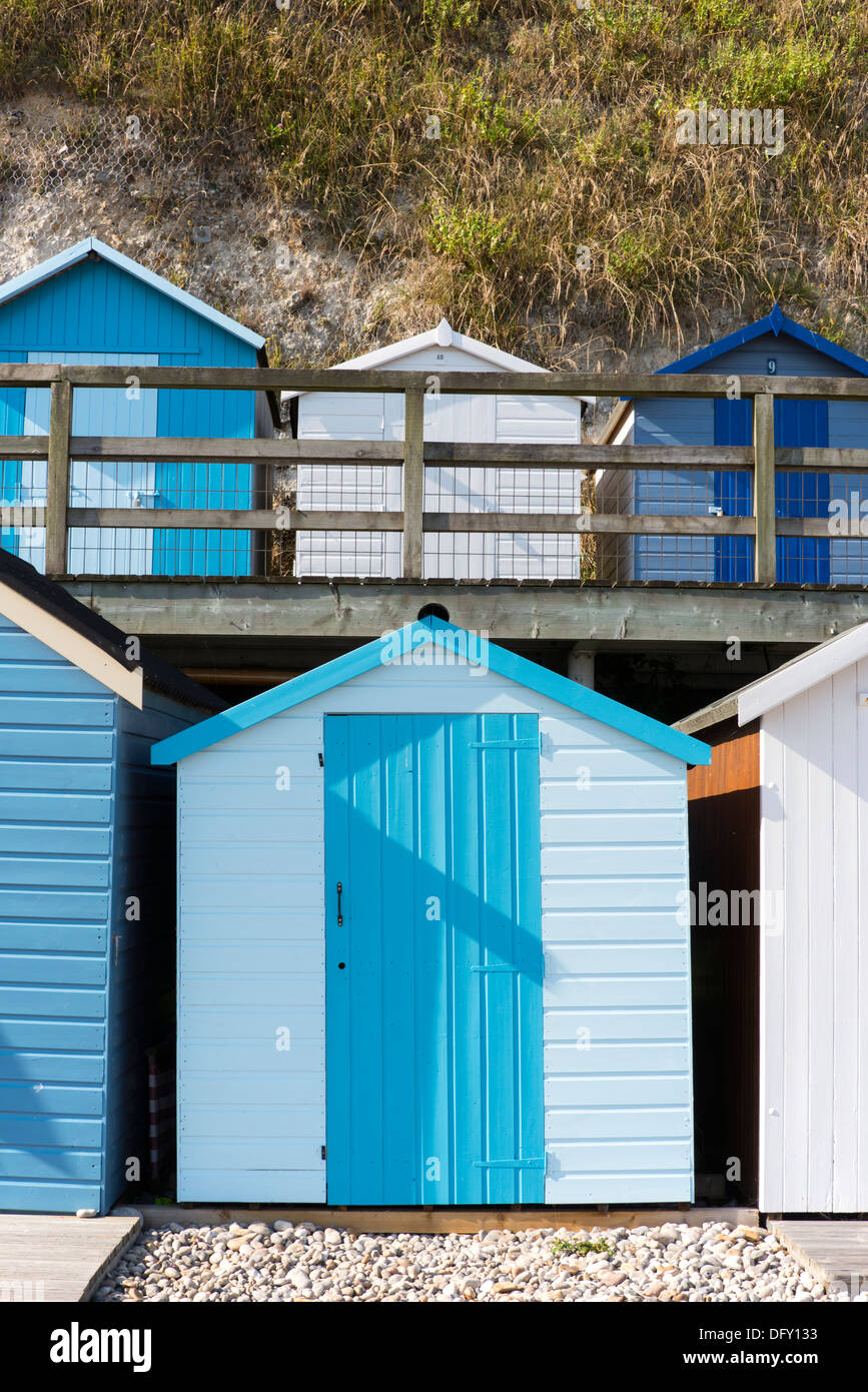 Beach huts on the beach Beer, Devon, England, UK Stock Photo - Alamy