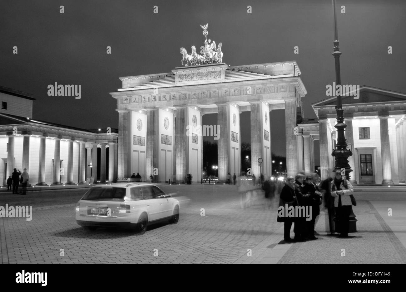 Brandenburg gate quadriga at night Black and White Stock Photos ...