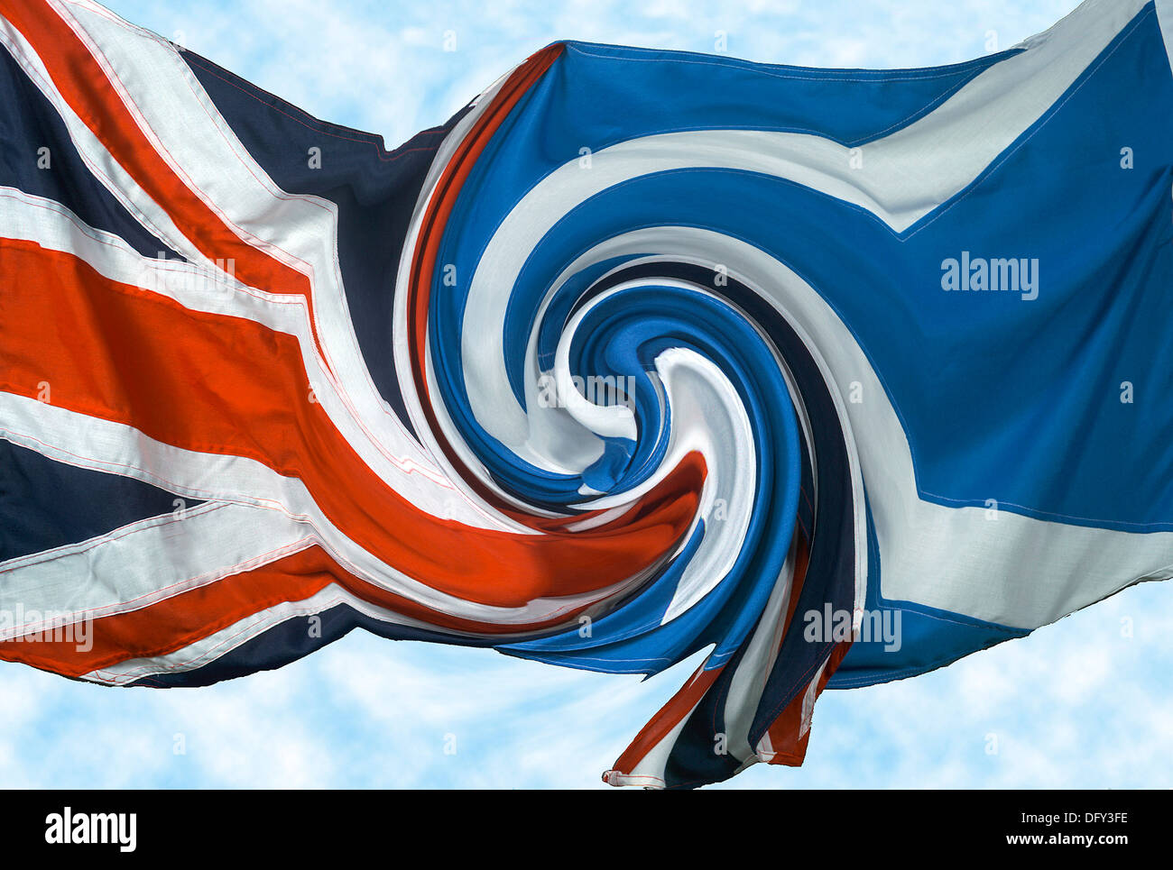 UK Union Jack flag and Scottish Saltire St Andrew's cross flag in a ...
