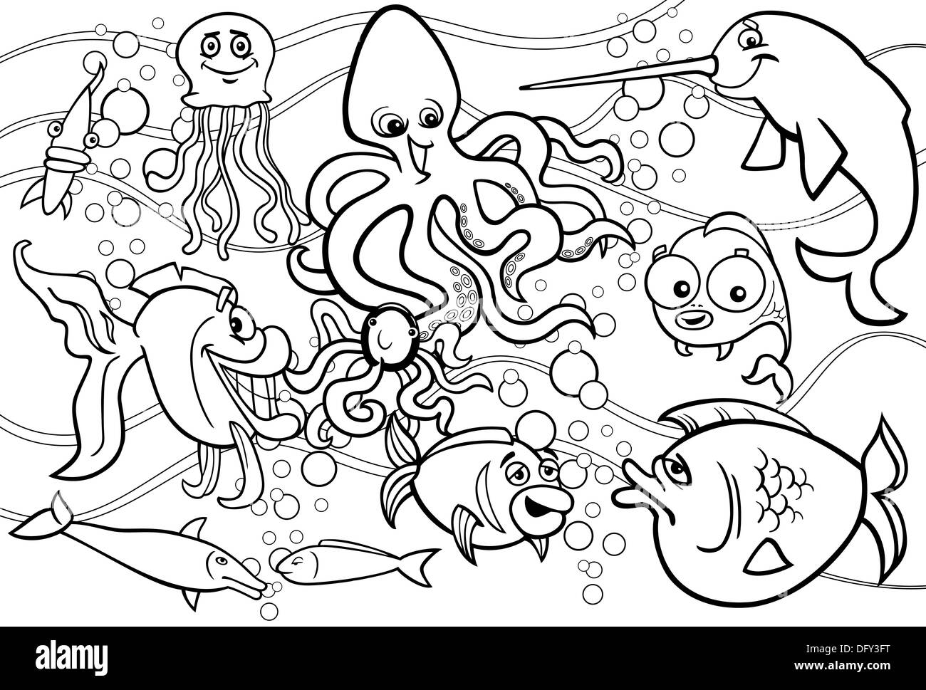 Cartoon Sea Animals Black And White