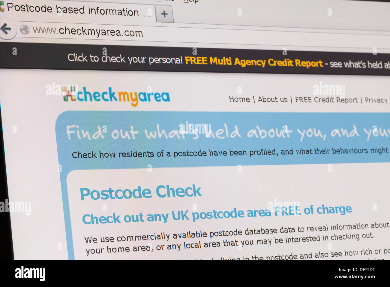 Screenshot of the checkmyarea homepage Stock Photo - Alamy