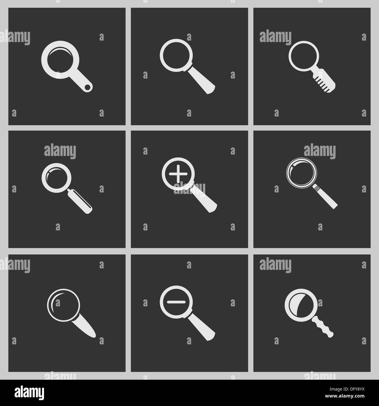 Magnifying glass, set of different white icons Stock Photo - Alamy
